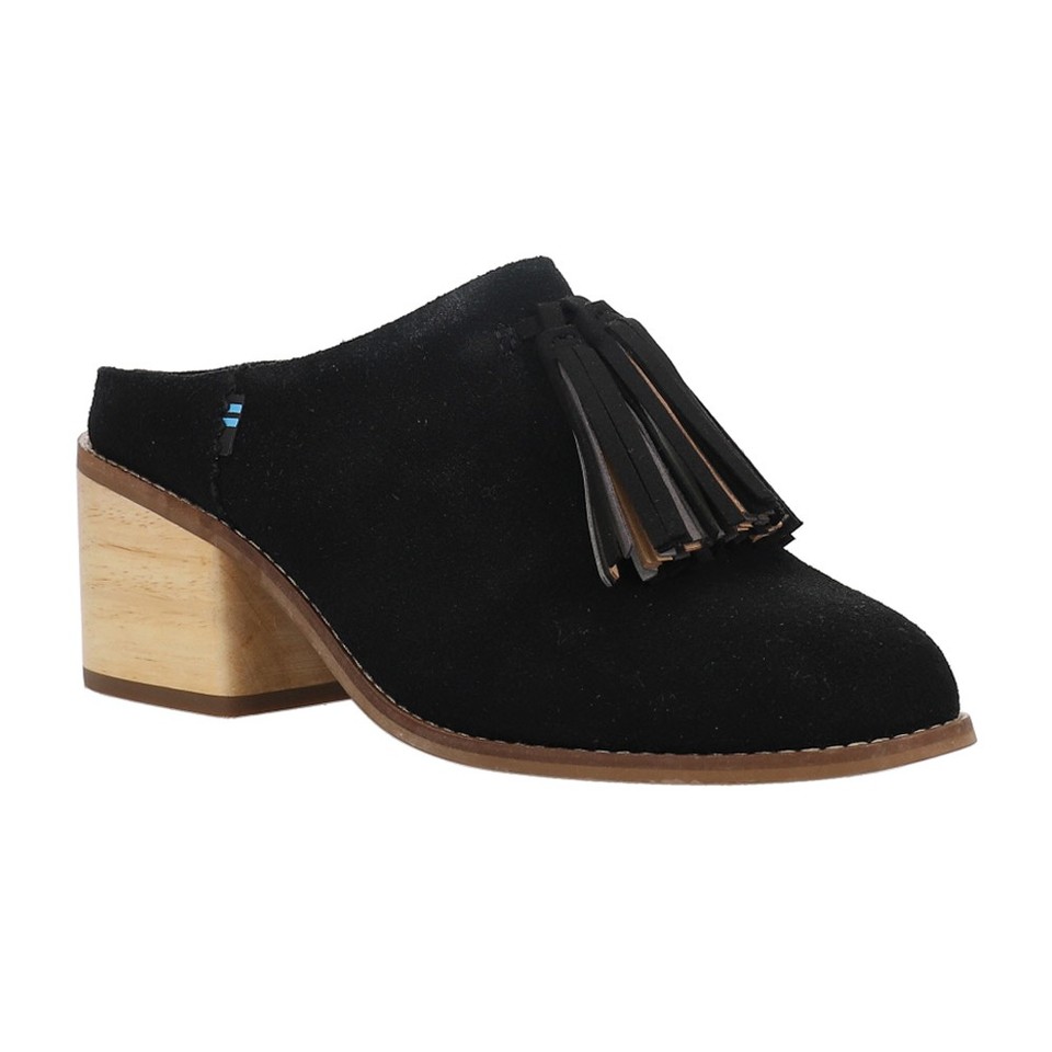 TOMS Leila Tassel Fringe Round Toe Mule Booties Womens Black Casual ...