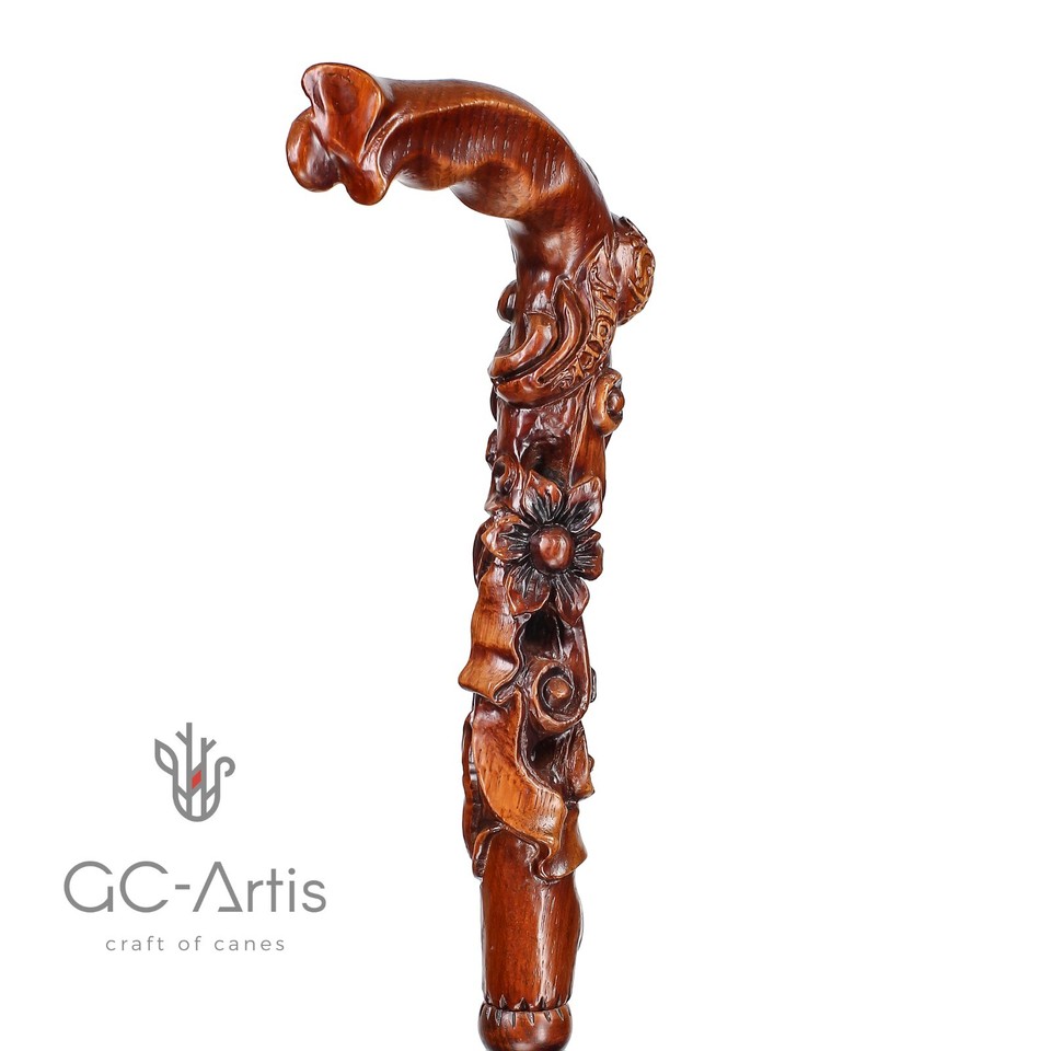 Elegant Flower Wooden Cane Walking Stick Staff Hand Carved for women ...