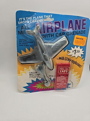Vintage 1960-70 VINTAGE ALL METAL TOY AIRPLANE AND CAP BOMB IN ORIGINAL ...