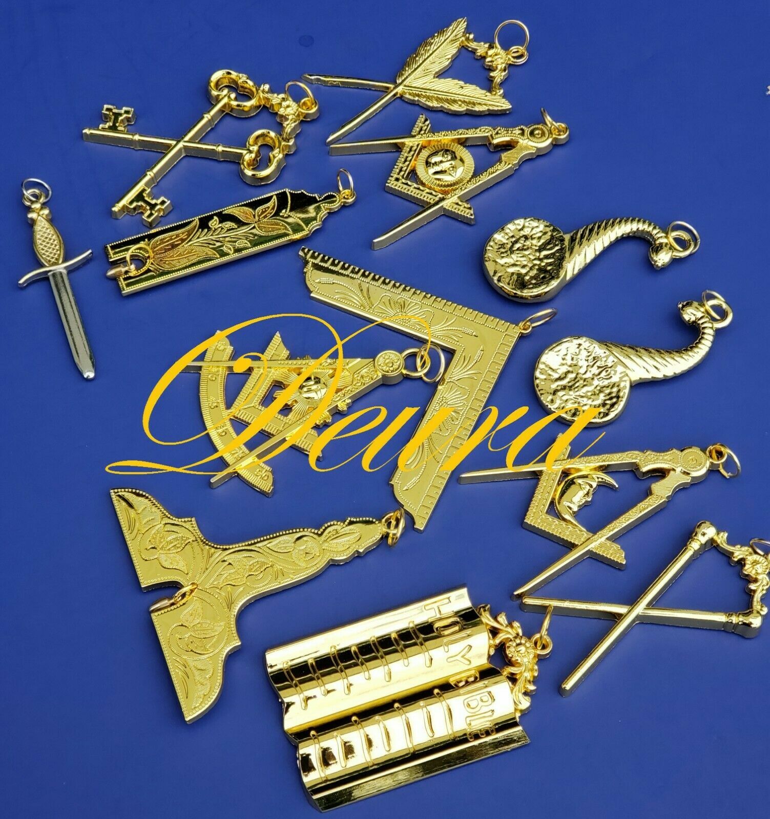 Masonic Collar 13 Jewel Junior Senior Warden Deacon GOLD Secretary ...