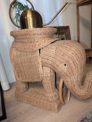 Vintage Rare Large Natural Rattan Wicker Elephant Plant Stand/End Table ...