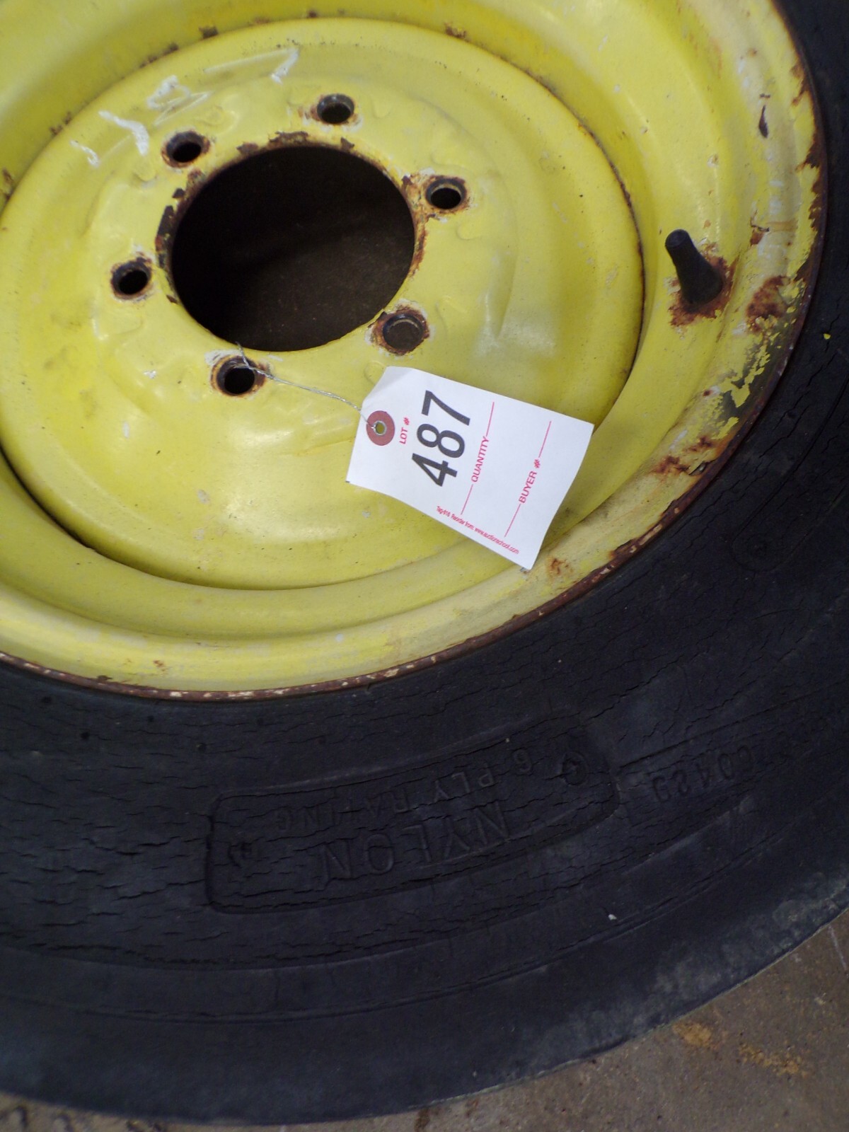 John Deere 3020 Tractor Parts, 6.00x16 3 Rib Tire 6 Lug Rim, Tag #487 ...