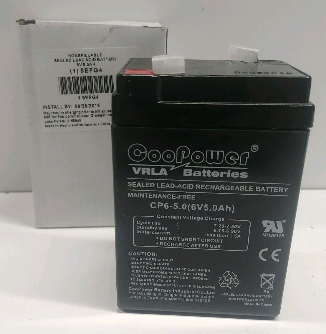 NEW IN BOX! VRLA COOPOWER 6V 5.0Ah SEALED LEAD-ACID RECHARGEABLE ...