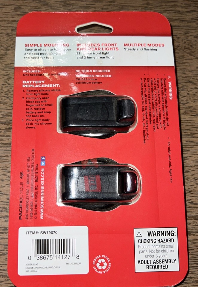 Schwinn 11 Lumens Quick Wrap Front & Rear Light Set Battery Operated ...