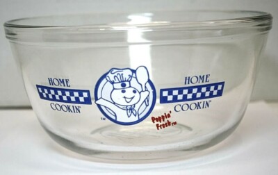 VTG Anchor Hocking Pillsbury Dough Boy Poppin Fresh 1.5 Qt Glass Mixing ...