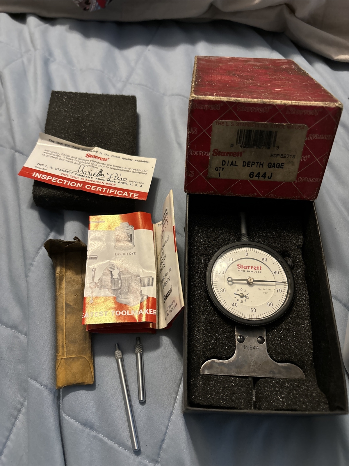 Starrett No. 644-441 Dial Depth Gage .001" Graduation 1.000" Range Case ...