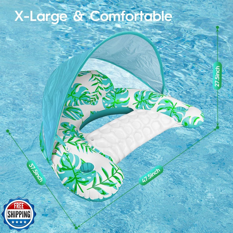 CALOBANA 2 Pack Pool Float Chair with Canopy Inflatable Pool Floats for ...