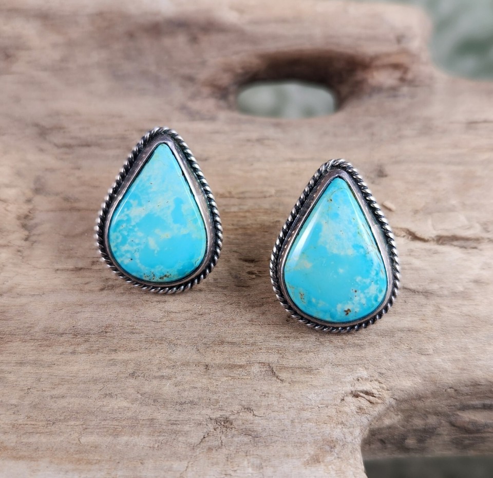 Vintage Geneva Apachito Turquoise Sterling Silver Earrings Signed | eBay