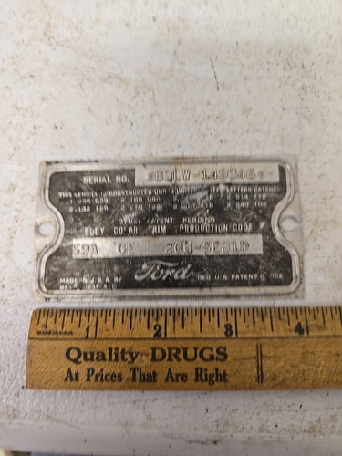 FORD Vintage Data Plate OEM Serial Number ID Tag Body Color Trim ...