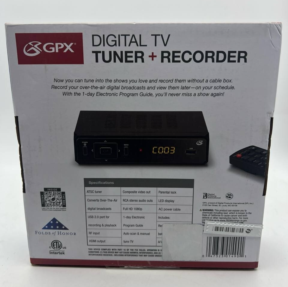 GPX TVTR149B Digital TV Converter Box HDMI USB DVR Tuner Recorder for ...