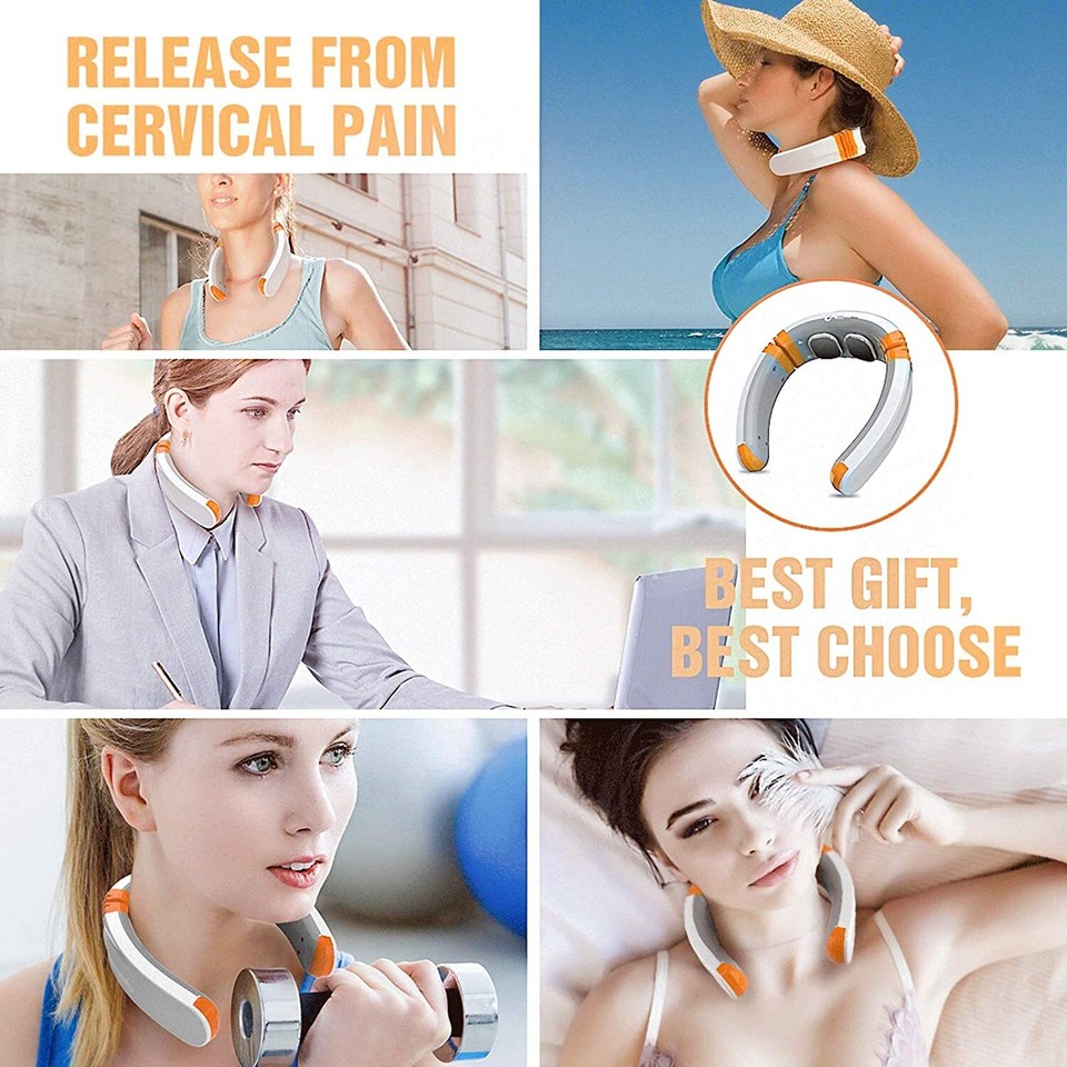Neck Massager with Heat TENS Unit Electronic Pulse Cervical Pain Relief ...