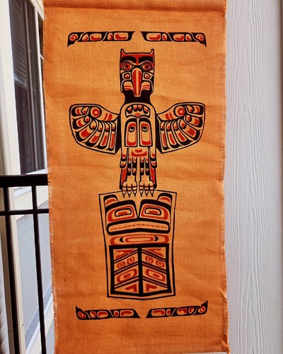 1970s Orange Burlap Pacific Northwest Haida Thunderbird Black Bear ...
