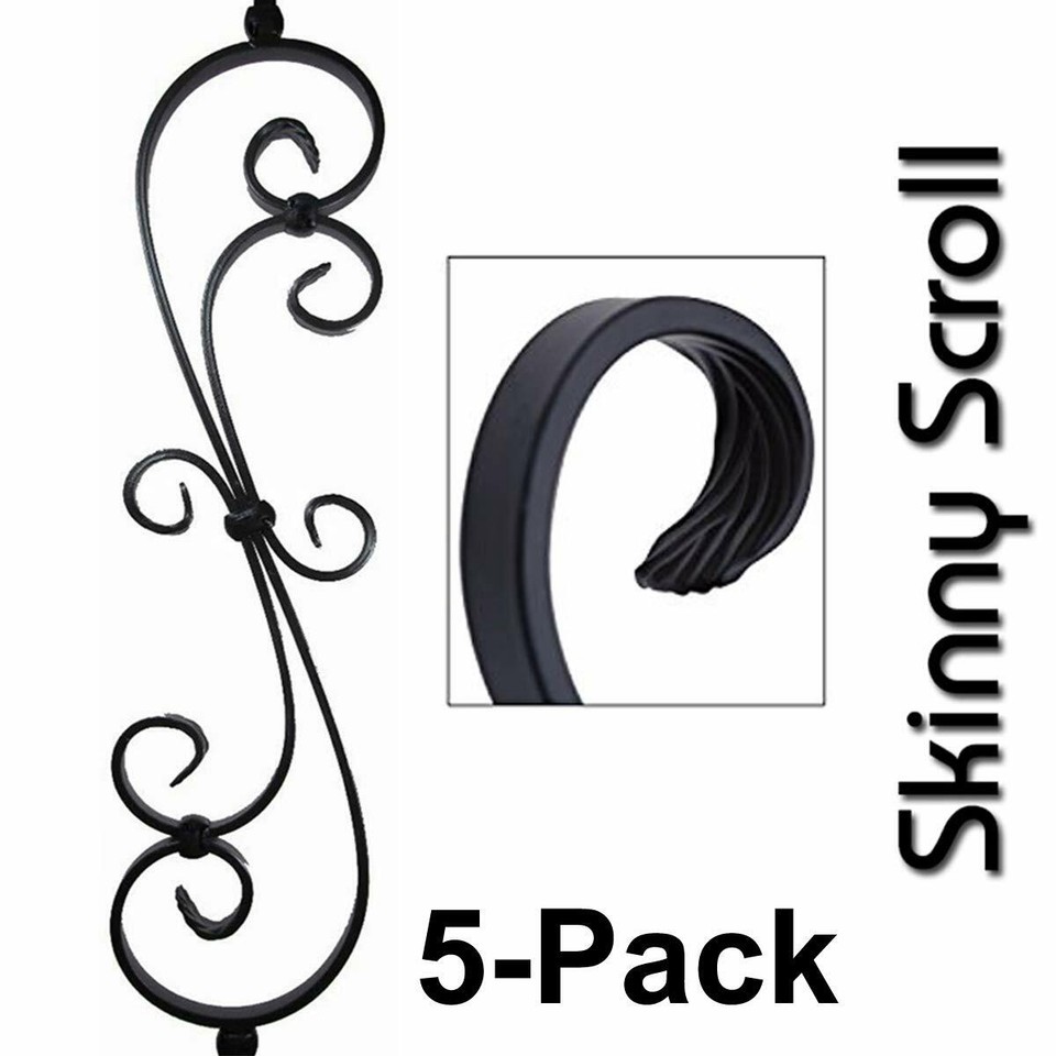 Skinny Scroll Stair Iron Balusters (5-PACK) Hollow Metal Spindles ...