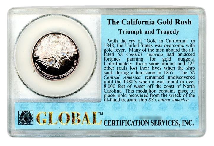 SS Central America 1/4 Oz Silver Medallion with Placer Gold Global ...