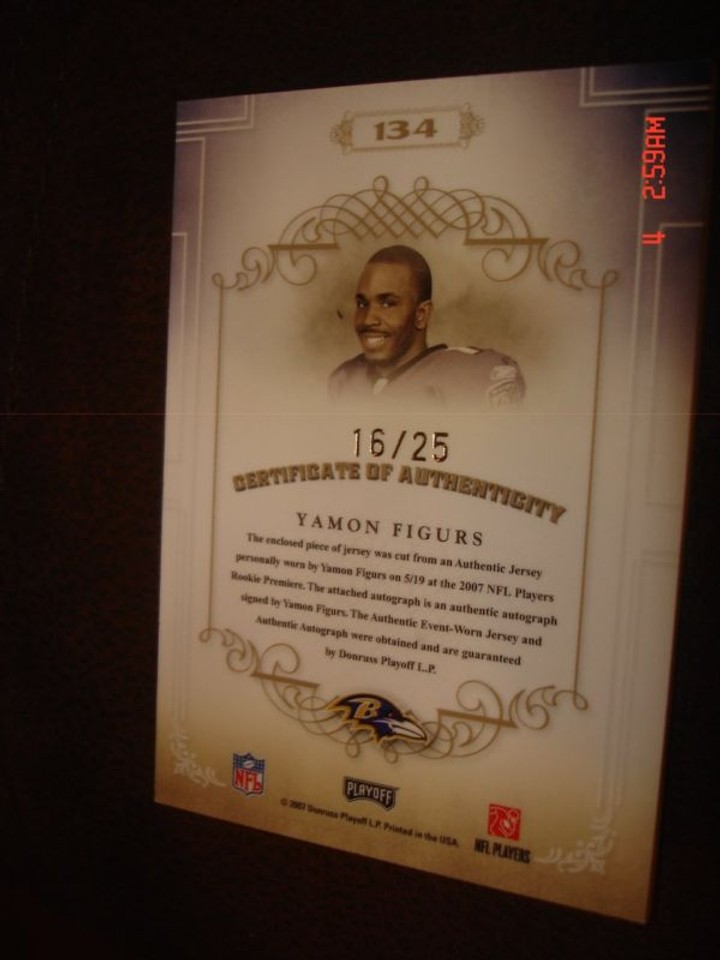 YAMON FIGURS 2007 PANINI NATIONAL TREASURES AUTO 3CLR PATCH#16/25 ...