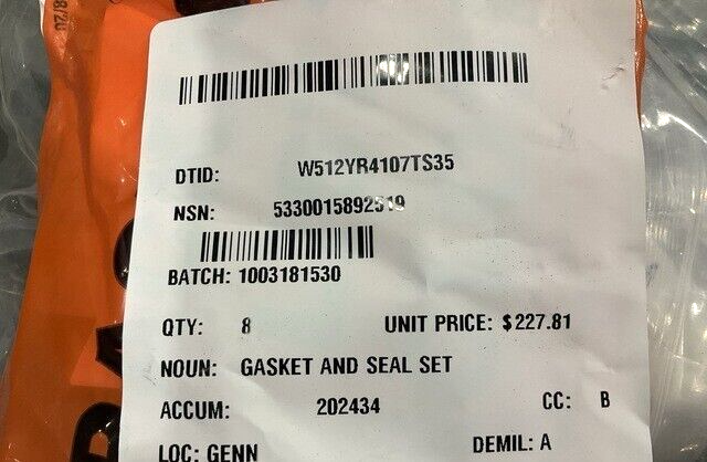 MMPV, MRAP RG-31 AXLETECH A88900213 FRONT SEAL & GASKET SET 5330-01-589 ...