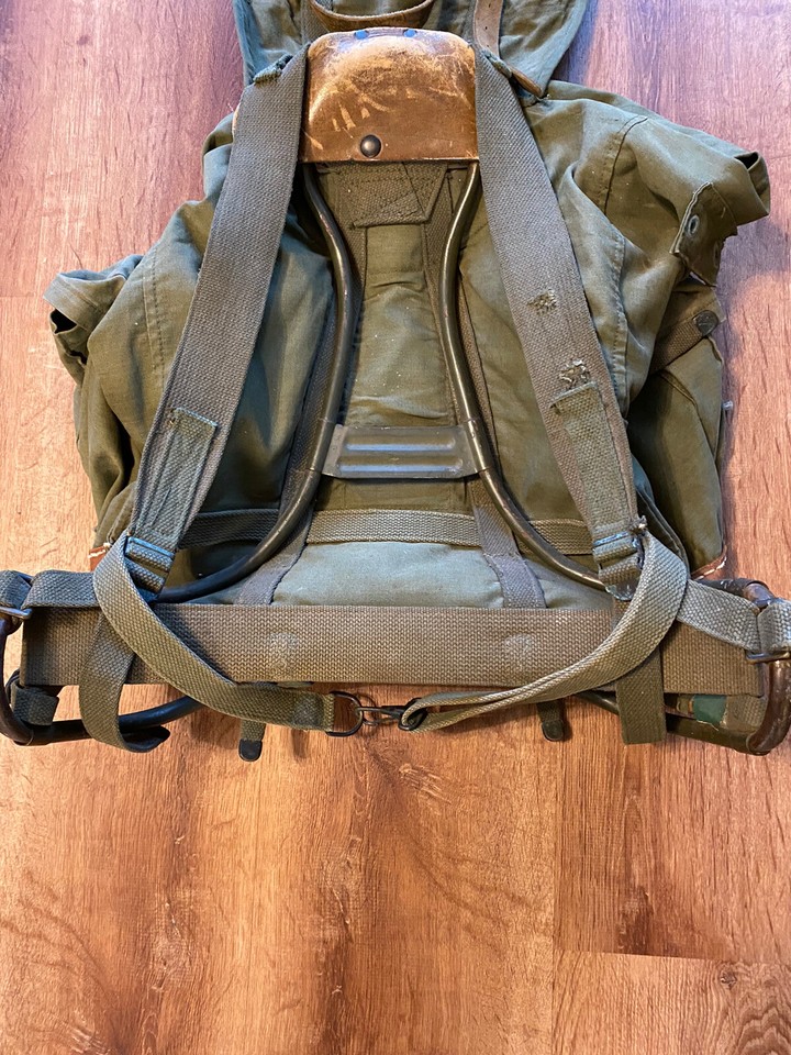 Vintage Army Rucksack Type 1 Green Canvas Framed Backpack Soft Leather ...