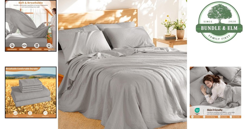 100% French Linen Sheets - Queen Size Bed Sheets, Breathable & Cooling ...