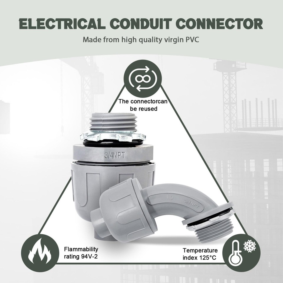 10 Pack 2 Inch Liquid Tight Connectors - PVC Electrical Conduit ...