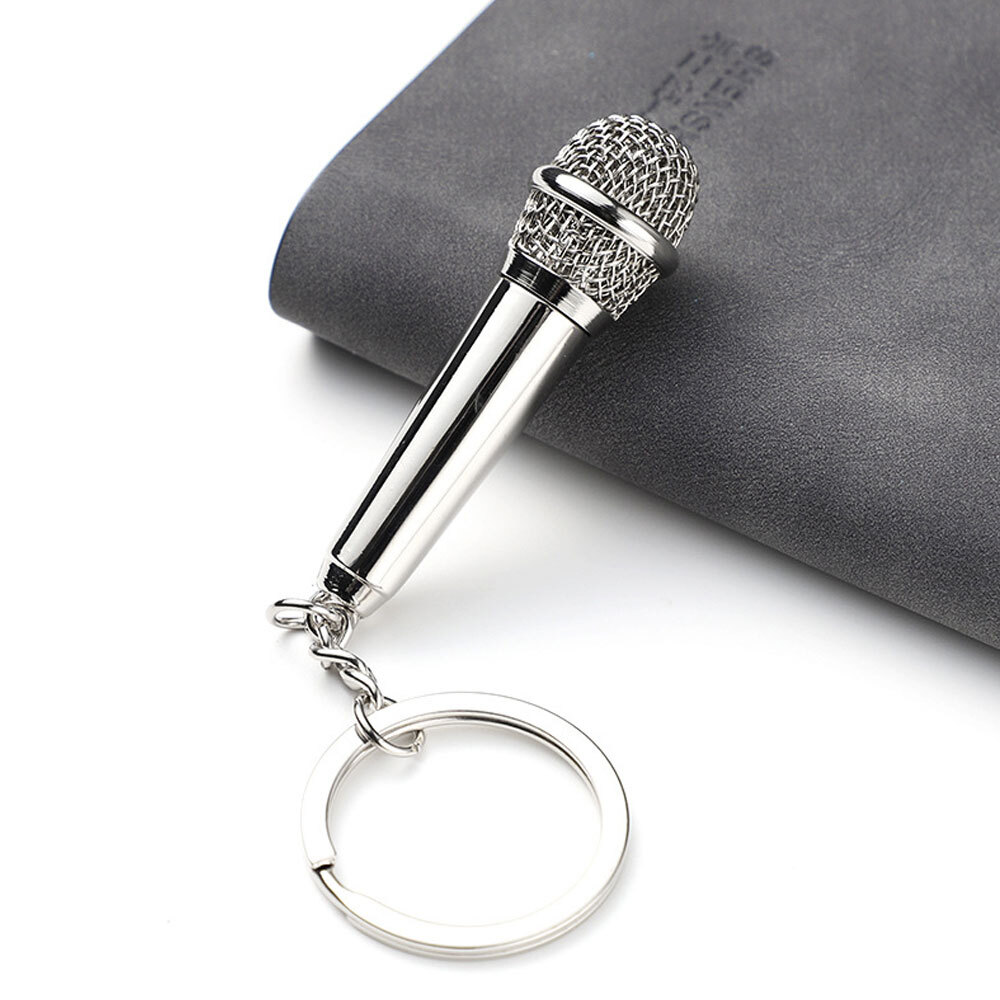 1x Silver Metal Hip-hop Microphone Car Keychain Key Ring Pendant Decor ...