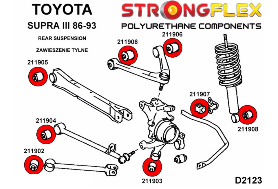 Strongflex - Poly REAR SUSPENSION Bushing Kit for 87-92 MK3 A70 Supra ...