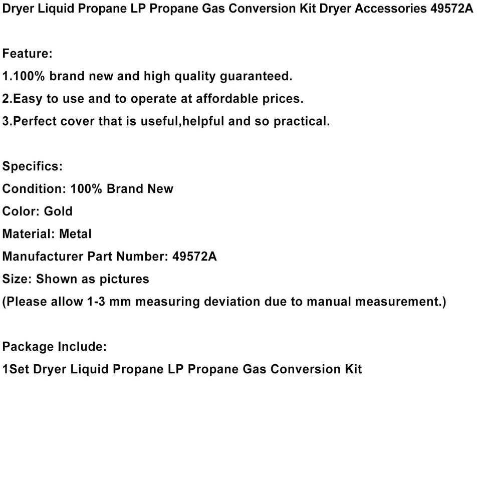 Dryer Liquid Propane LP Propane Gas Conversion Kit Dryer Accessories ...