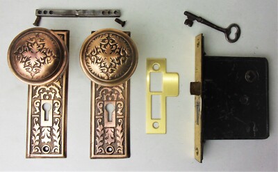 Antique Door Set Victorian / Eastlake Backplate Knob Mortise Lock Key ...