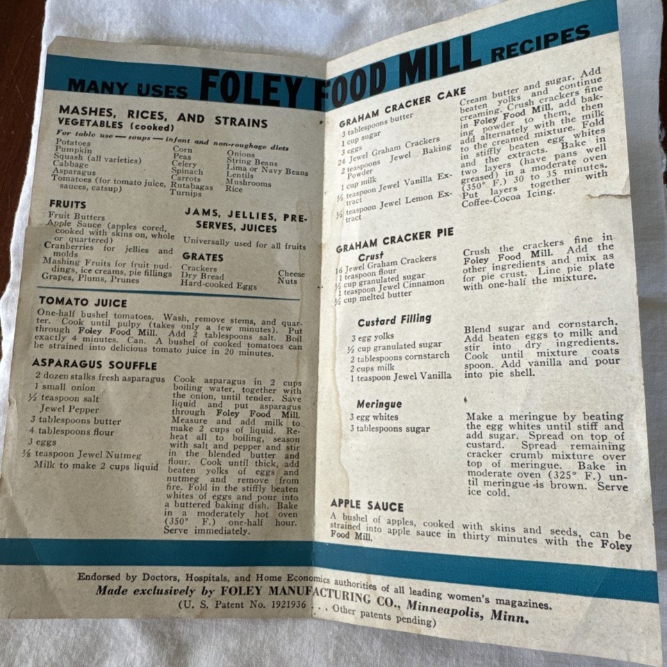 Foley Food Mill Recipes And Instructions Pamphlet Vintage Booklet | eBay