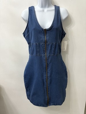 7th & HUDSON Denim Stretch Blue Bodycon Full Zip Dress Sexy Juniors ...