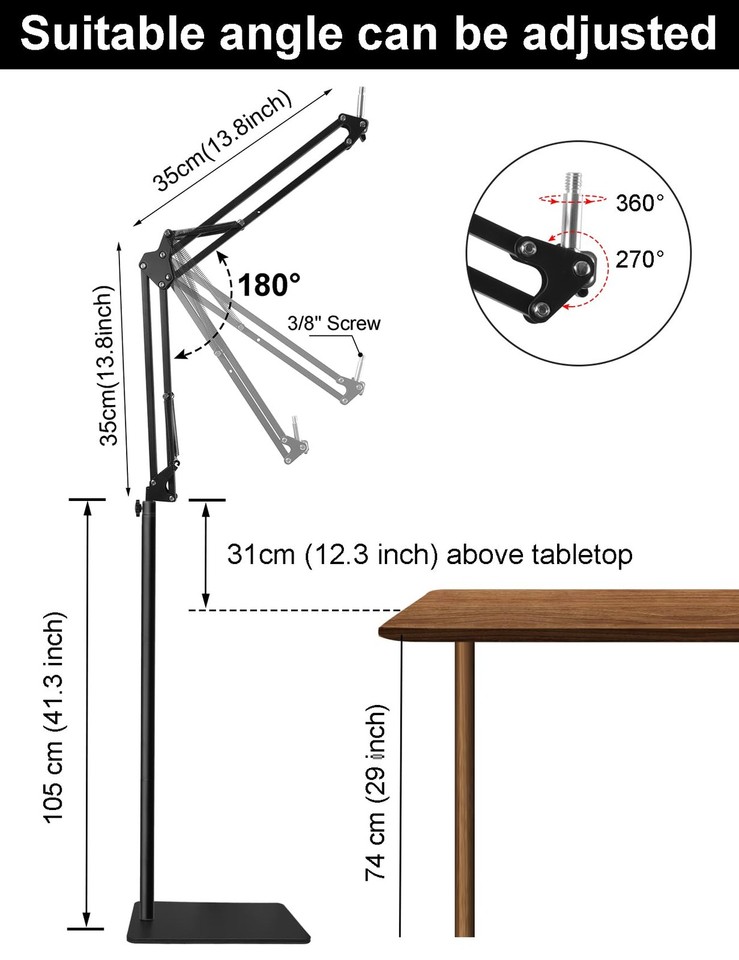 Mic Stand Floor Boom Arm for Blue Yeti, Nano, Snowball, HyperX QuadCast ...