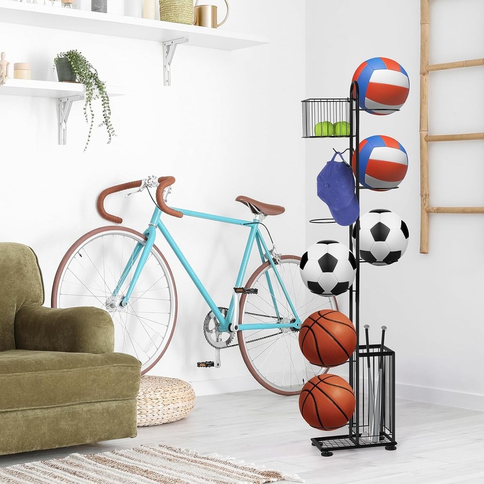 Basketball Ball Storage Rack 7 Tier Standing Basketball Holder Vertical ...