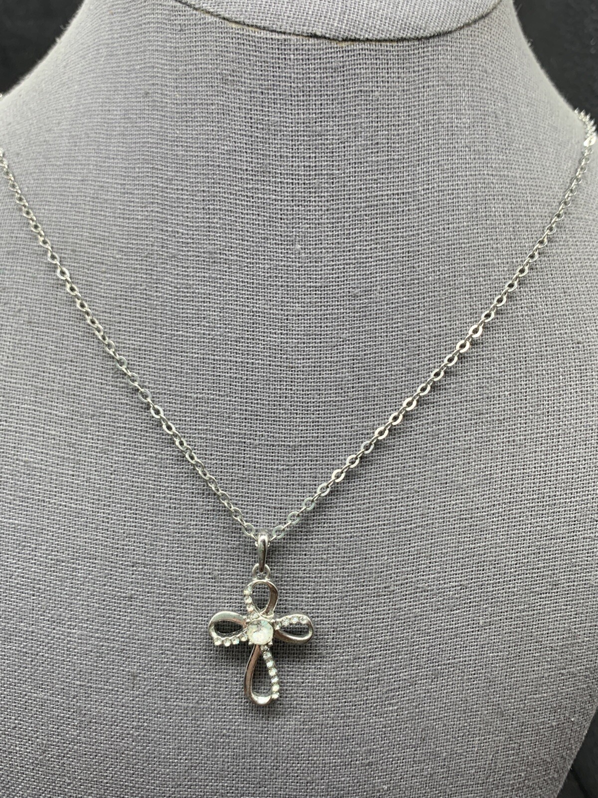 Rhinestone and Polished Looped Cross Pendant Necklace Silver | eBay