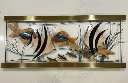 Signed 1993 Curtis Jere Fish Aquarium Painted Metal Hanging Wall Art ...