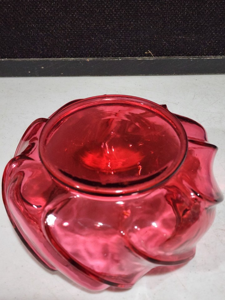 Fenton Cranberry Glass Wavecrest Large 6" Dresser Jar Powder Box Candy ...