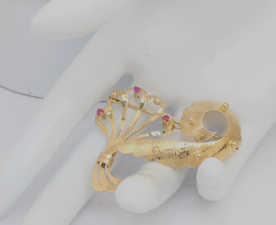 Vintage 18K Solid Gold 7.8gm Stamped 750 Gold Deco Retro Ribbon Ruby ...
