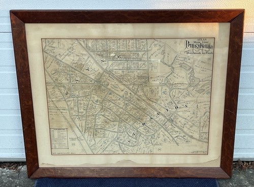 Large Antique ATLAS Map Pennsylvania Mainline Overbrook to Paoli Burl ...