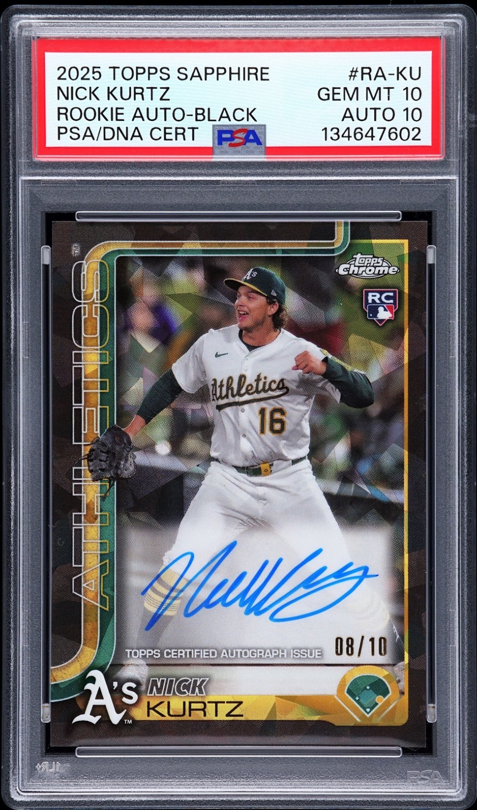 2025 Topps Chrome Sapphire Nick Kurtz RC Black Auto RA-KU 8/10 Dual PSA ...