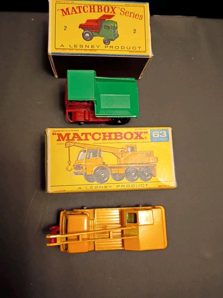 Matchbox Lot Of 2 Models #2C Muir Hill Dumper,#63C Dodge Crane W ...