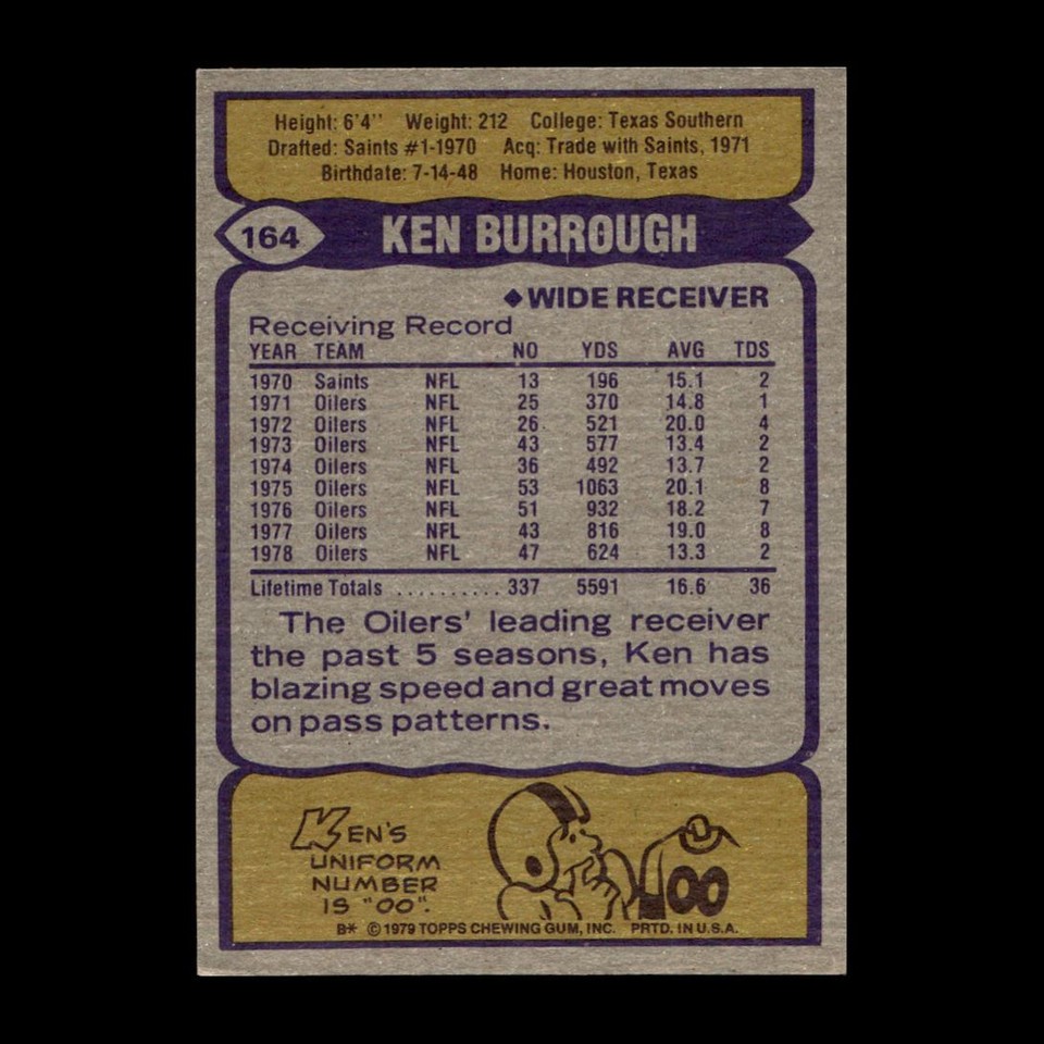 Ken Burrough 1979 Topps Houston Oilers #164 R310C 4 | eBay