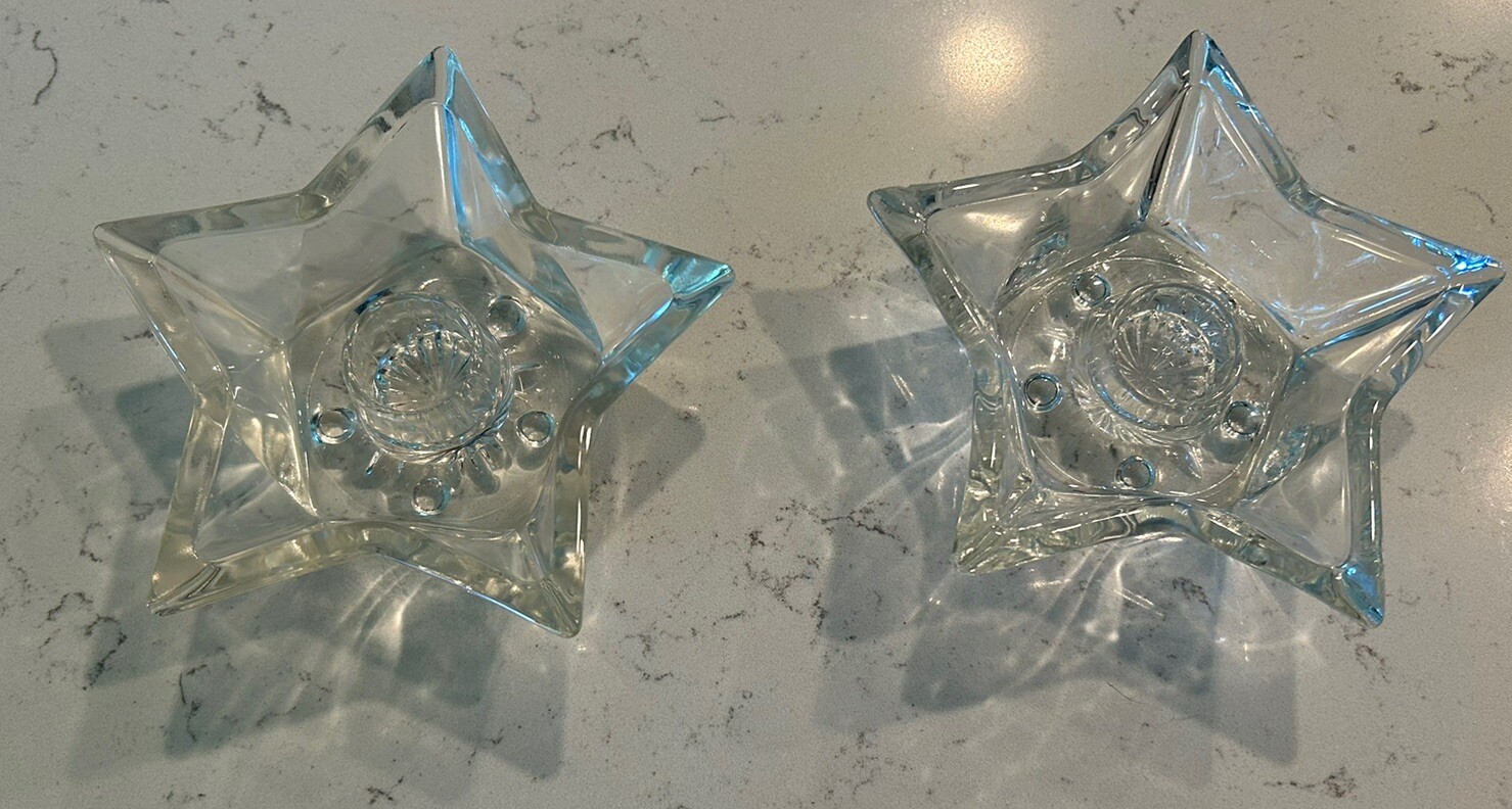 Vintage 5 Point Star Shaped Clear Glass Taper Candle Candlestick Holder ...