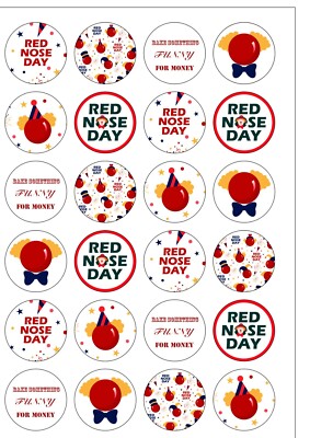 24 PRECUT Red Nose Day Charity Fundraising Edible Wafer Paper Cake ...