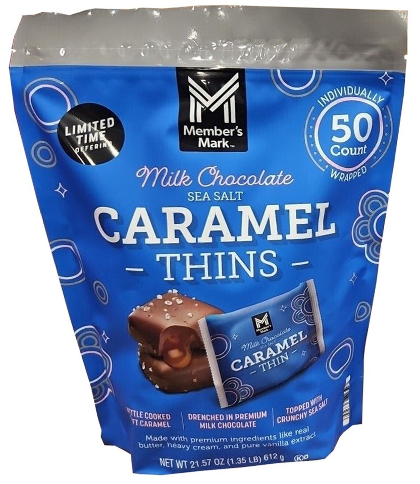 2 Packs Member's Mark Milk Chocolate Sea Salt Caramel Thins, 21.57 ...