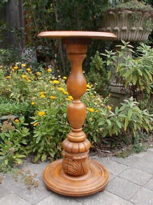 Large Hand Carved Wood Pedestal Display Side Table Plant Stand ...