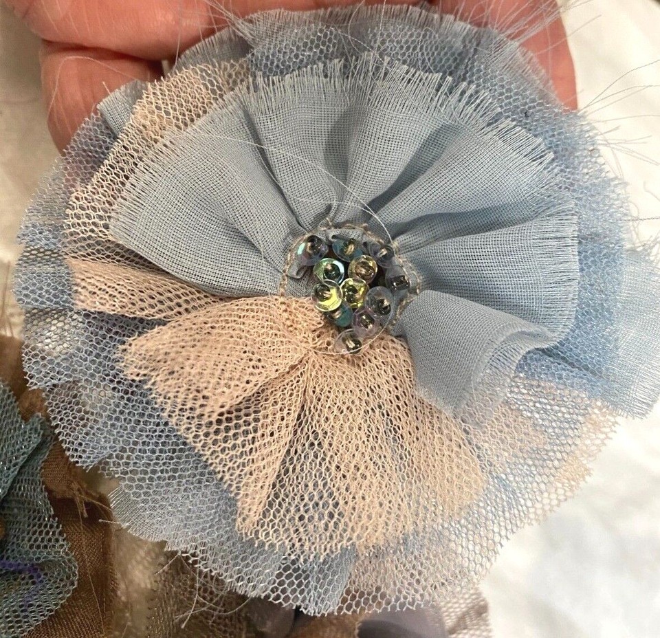vintage applique boho flower layered netting beads hand sewn 3.5 ...