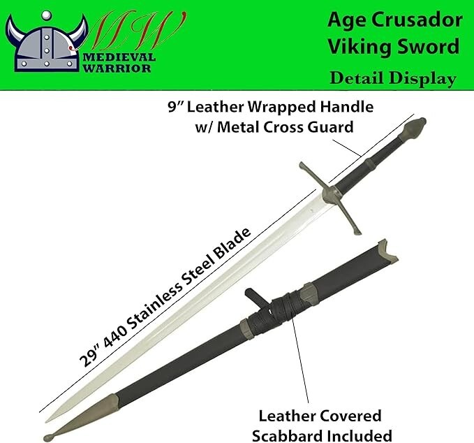 Medieval Warrior 39.5" Irish Celtic Carbon Steel Sword with Leather ...