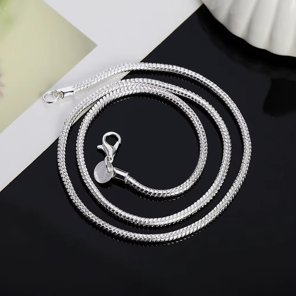 45-60cm 925 Silver 1MM/2MM/3MM solid Snake Chain Necklace For Men Women ...