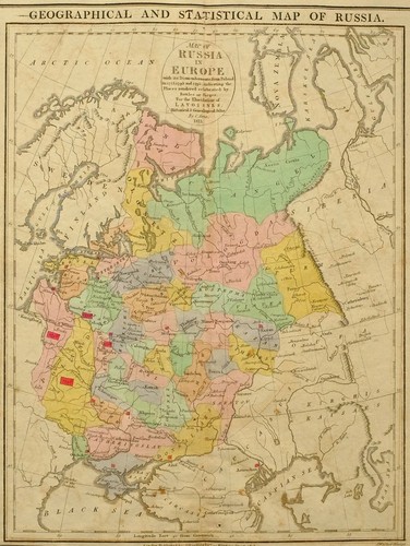 1813 LARGE HAND COLOURED MAP STATISTICAL RUSSIA IN EUROPE WITH BATTLES ...
