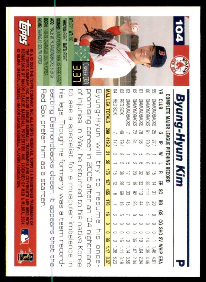 2005 TOPPS BYUNG-HYUN KIM BOSTON RED SOX #104 | eBay