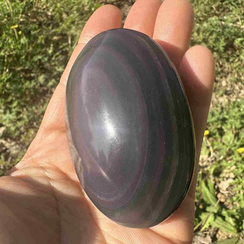 105g Natural Rainbow Cat's eye Obsidian palm Crystal Healing gift decor ...