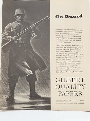 1943 Gilbert Quality Papers Fortune WW2 Print Ad On Guard Army Soldier ...
